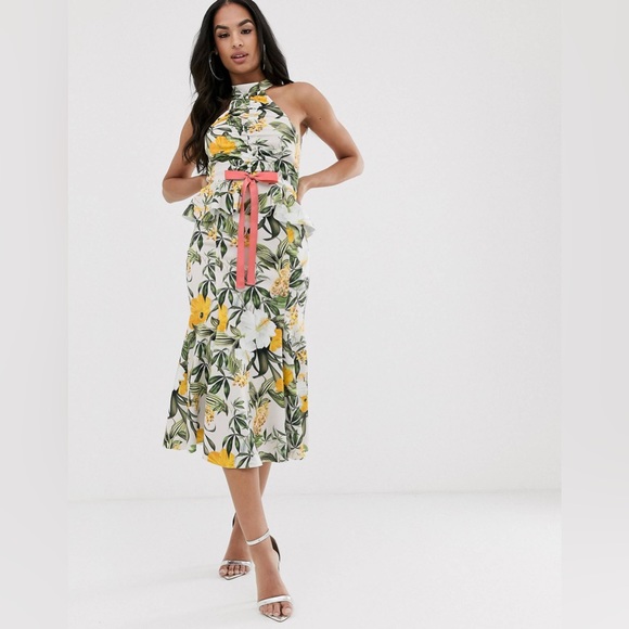 ASOS | Dresses | Asos Design Floral Halter Ruched Front Midi Dress ...